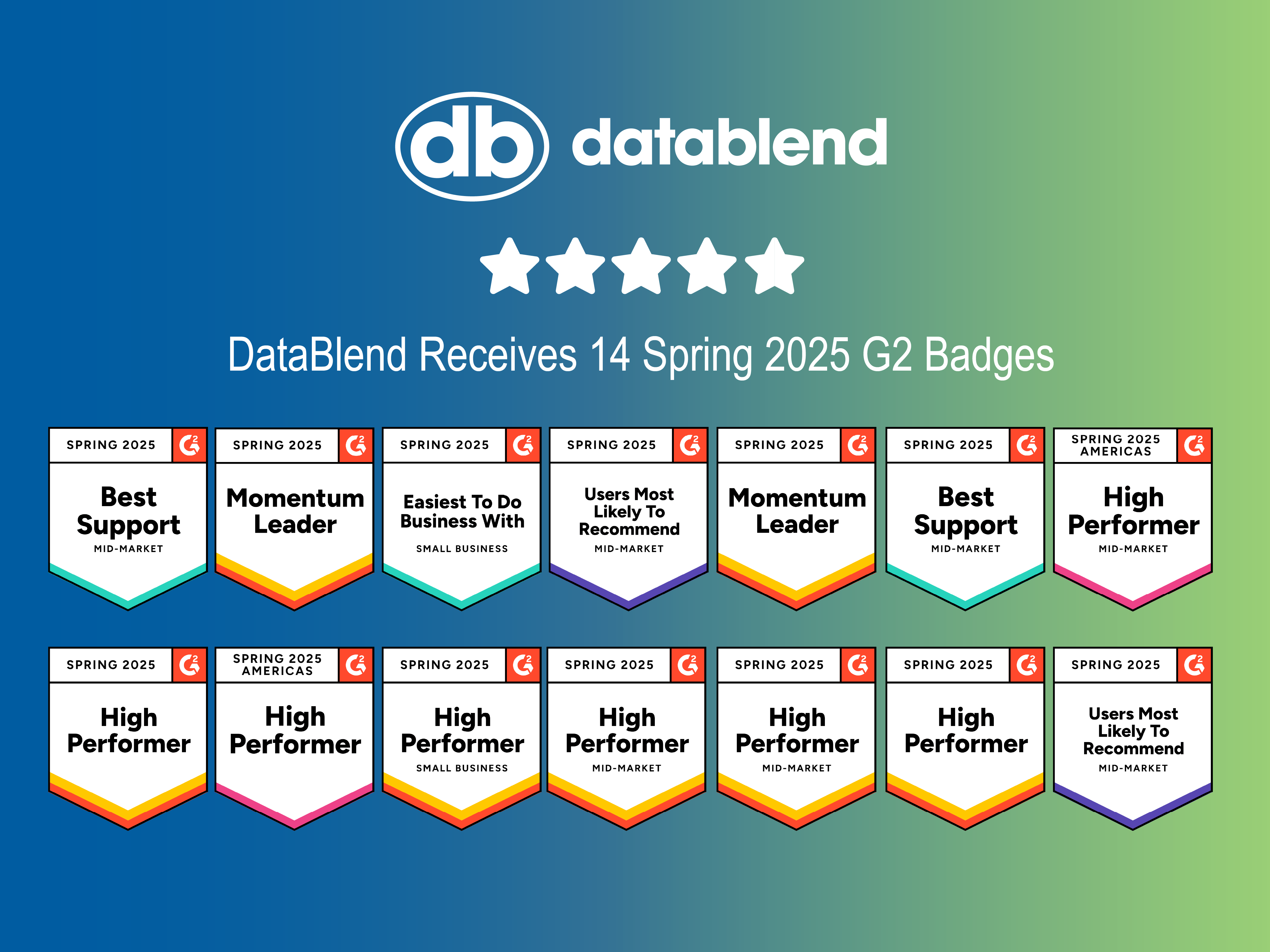 DataBlend Receives 14 Spring 2025 G2 Badges – Including Best Support Mid-Market iPaaS